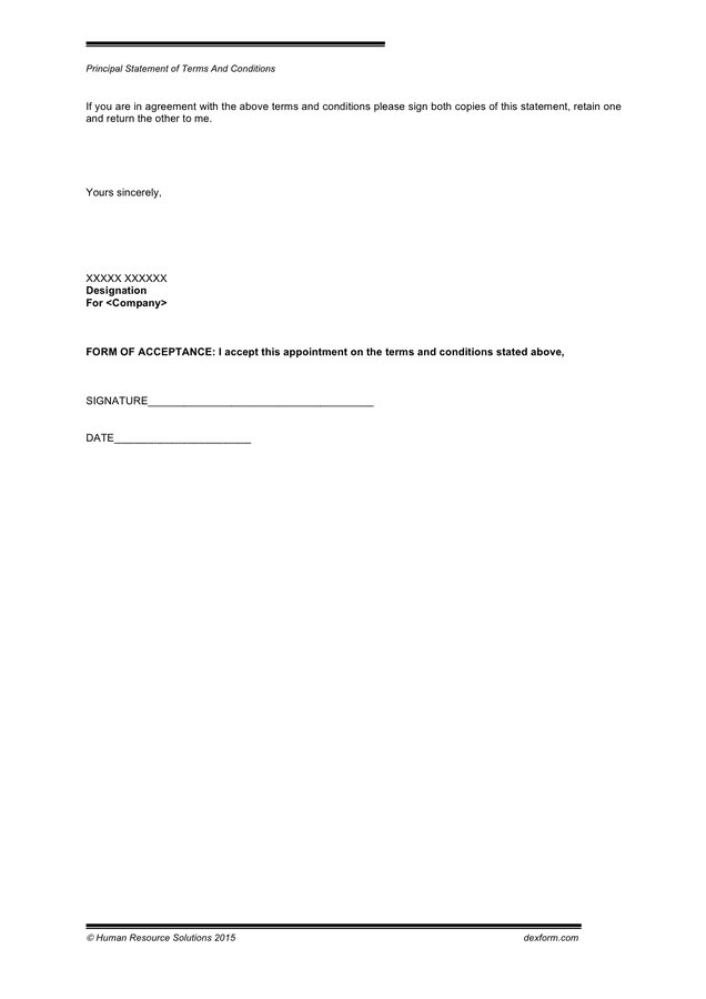 Principal statement of terms and conditions in Word and Pdf formats ...