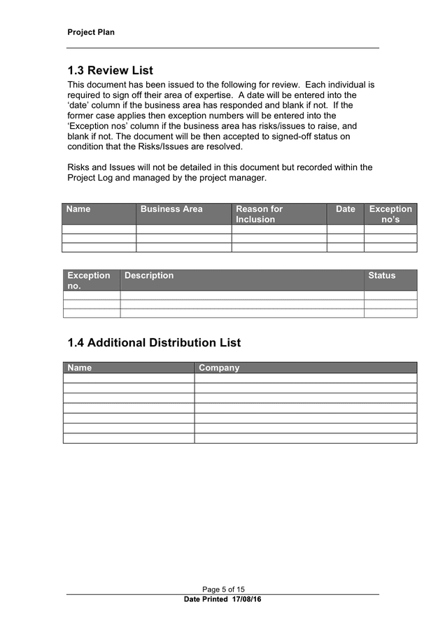 Project plan template in Word and Pdf formats - page 5 of 15