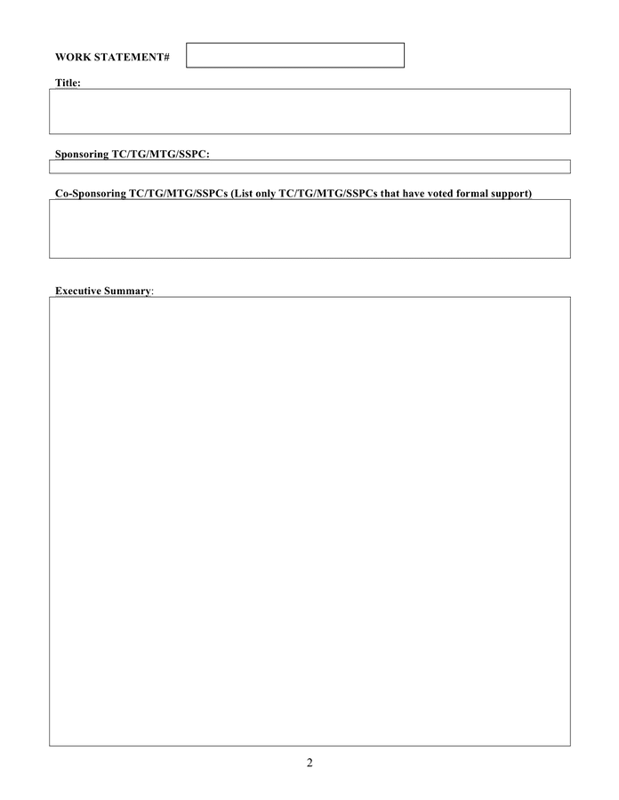 Work statement cover sheet in Word and Pdf formats - page 2 of 14