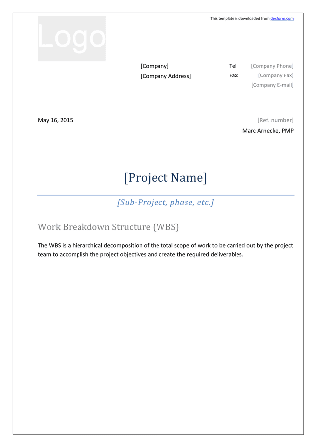Work breakdown structure template in Word and Pdf formats