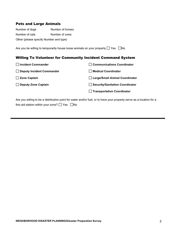 Disaster preparation survey template in Word and Pdf formats - page 2 of 2