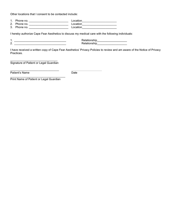 Medical intake form in Word and Pdf formats - page 5 of 5
