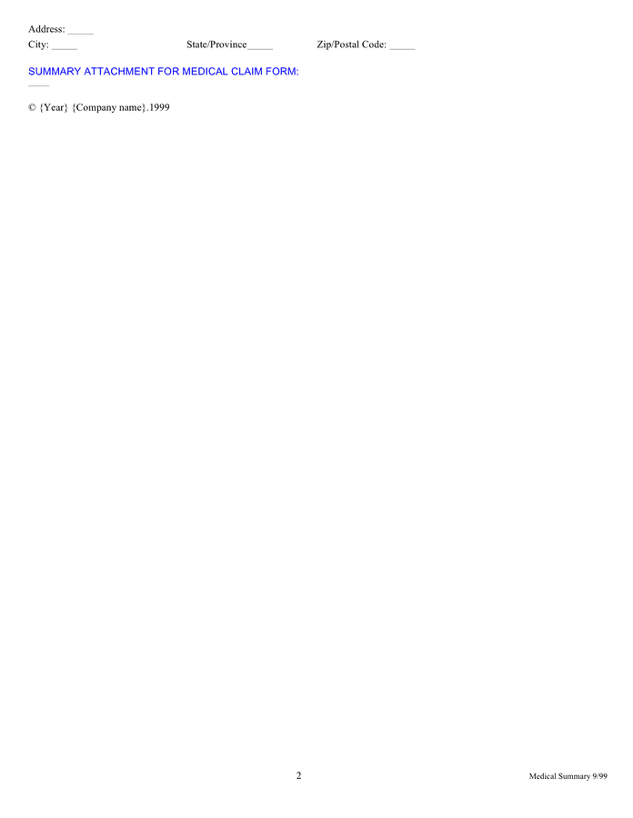 Medical summary report form in Word and Pdf formats - page 2 of 2
