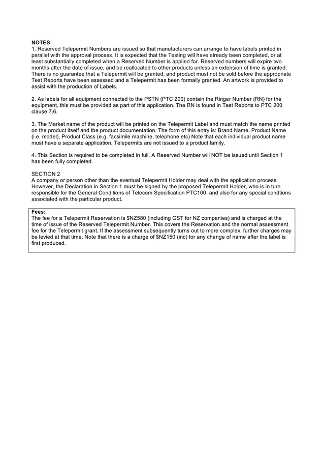 Application form for reserved telepermit number in Word and Pdf formats ...