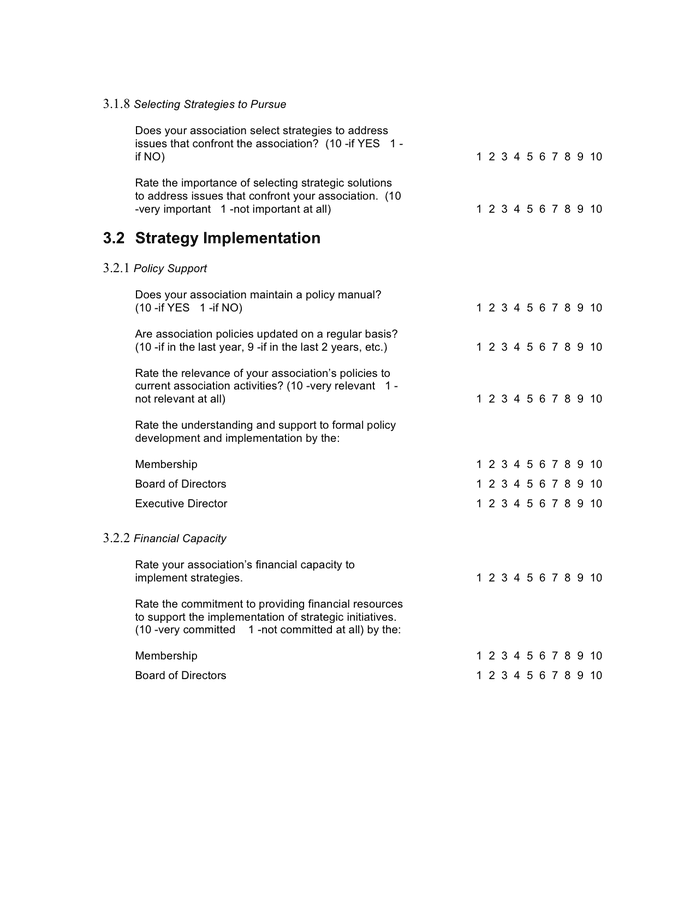Strategic management questionnaire template in Word and Pdf formats ...
