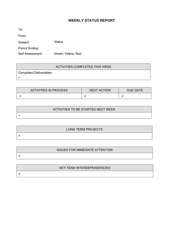 Weekly Status Report Template In Word And Pdf Formats