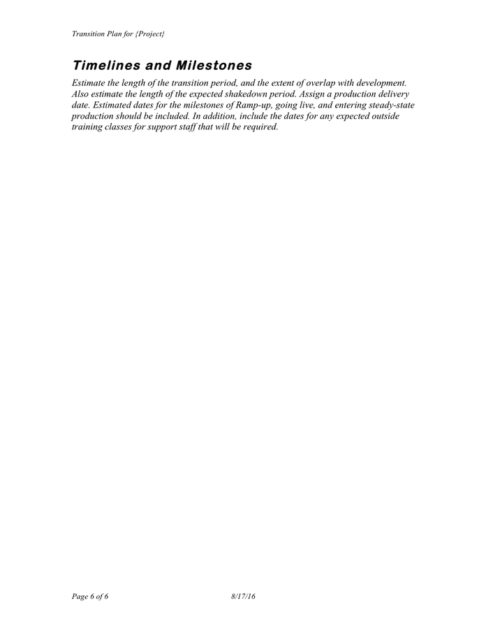 Project transition plan template in Word and Pdf formats - page 6 of 6