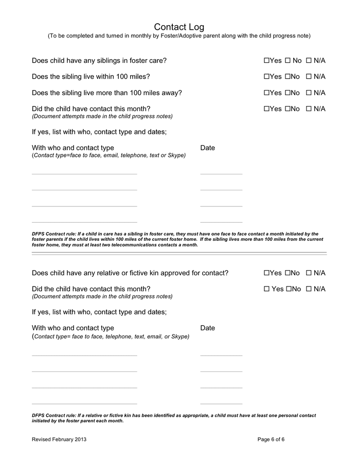 Child progress note template in Word and Pdf formats - page 6 of 6