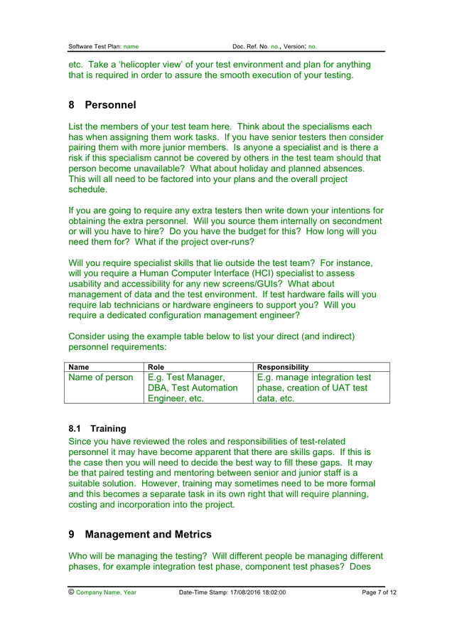 Software test plan template in Word and Pdf formats - page 7 of 12