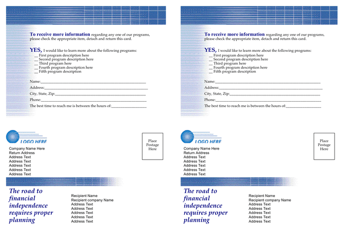 Postcard template in Word and Pdf formats