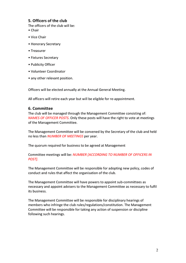Sample club junior constitution in Word and Pdf formats - page 2 of 4
