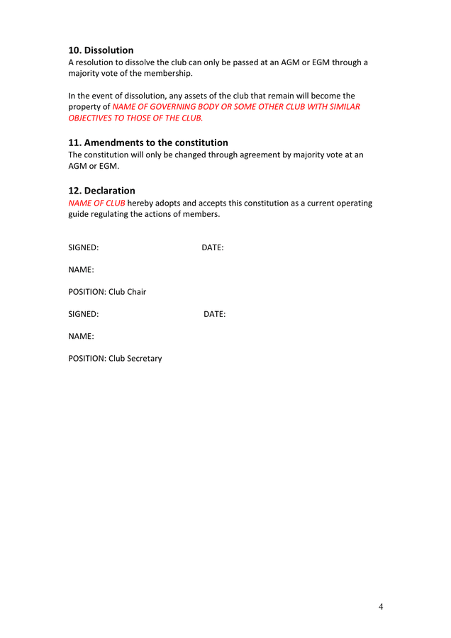 Sample club junior constitution in Word and Pdf formats - page 4 of 4
