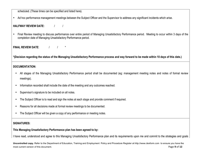 Managing unsatisfactory performance plan in Word and Pdf formats - page ...