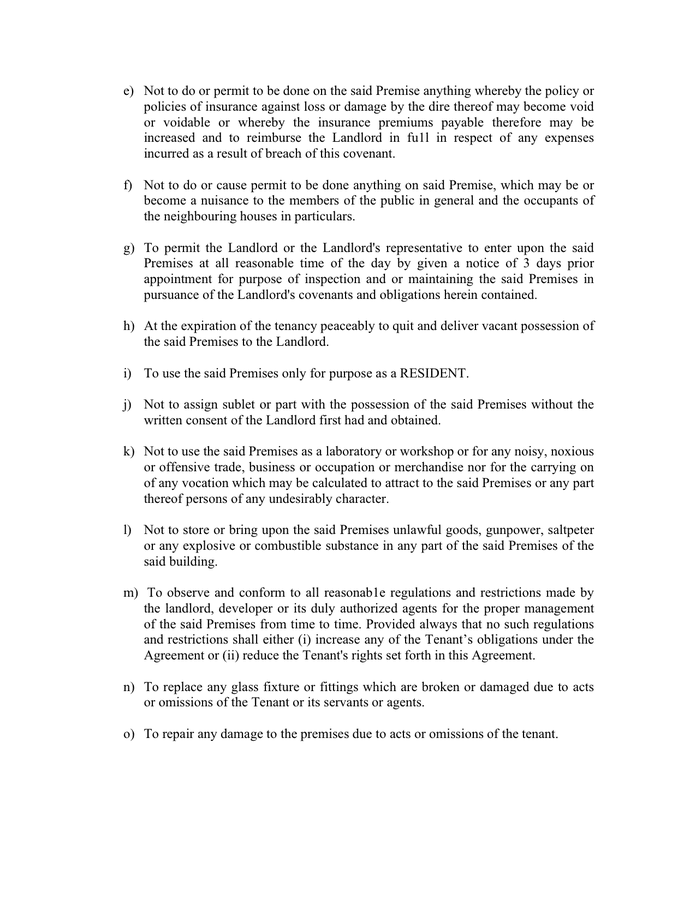 Tenancy agreement example in Word and Pdf formats - page 3 of 10