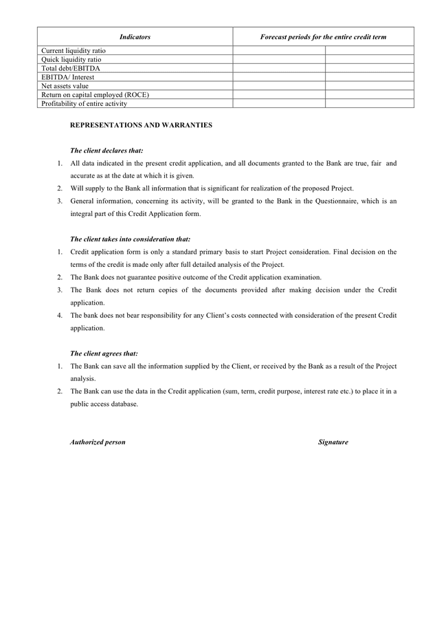 Credit application form in Word and Pdf formats - page 3 of 3