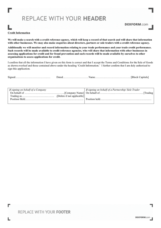 Accounts application form in Word and Pdf formats - page 3 of 3