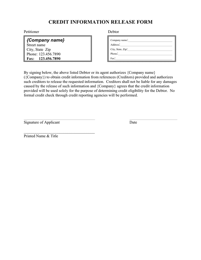 Credit application form sample in Word and Pdf formats - page 2 of 2