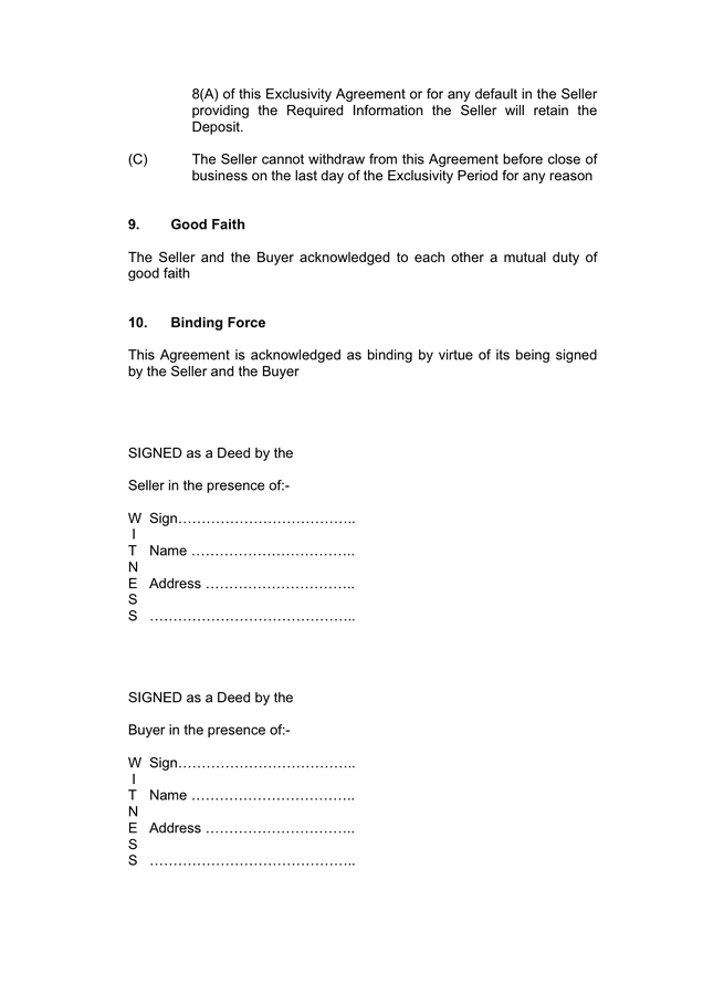 Exclusivity Agreement Template In Word And Pdf Formats Page 4 Of 5