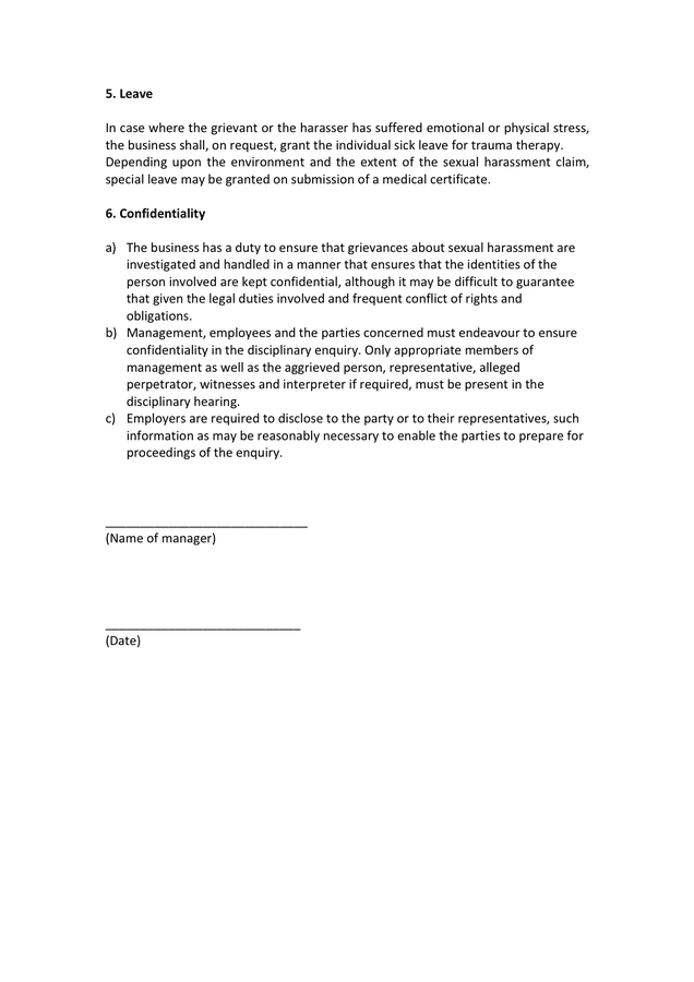 Sexual Harassment Policy Example In Word And Pdf Formats Page 5 Of 5