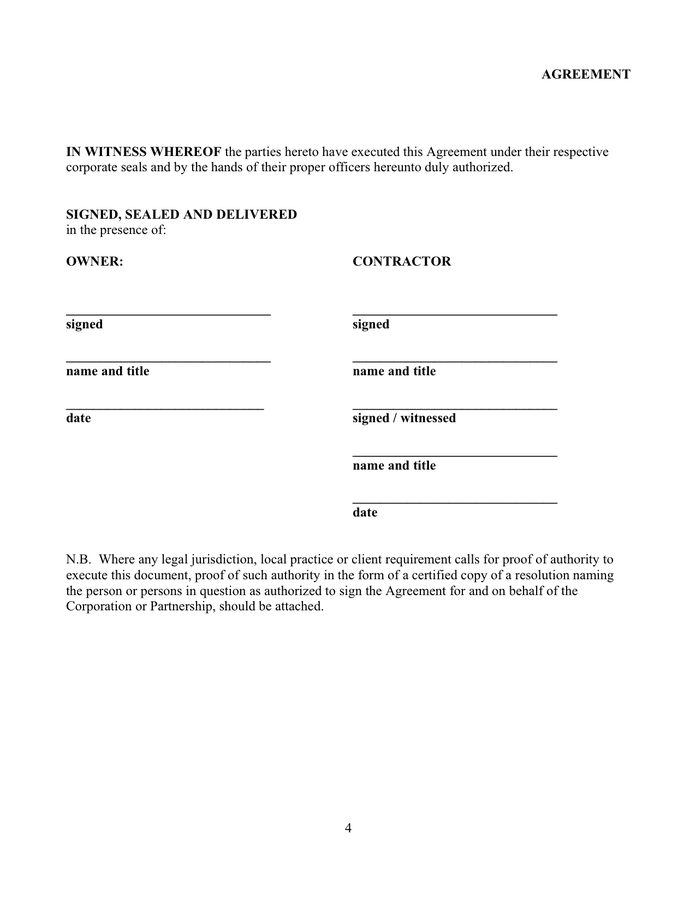 Agreement between owner and contractor in Word and Pdf formats - page 4 ...