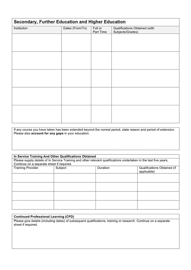 Generic application form in Word and Pdf formats - page 2 of 7