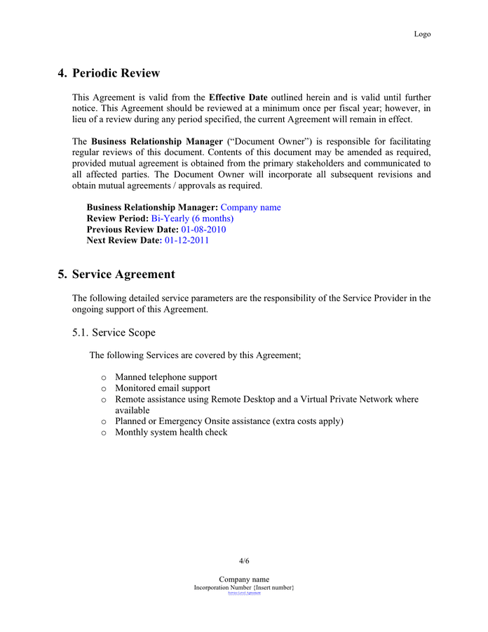 Service level agreement (sla) template in Word and Pdf formats - page 4 ...