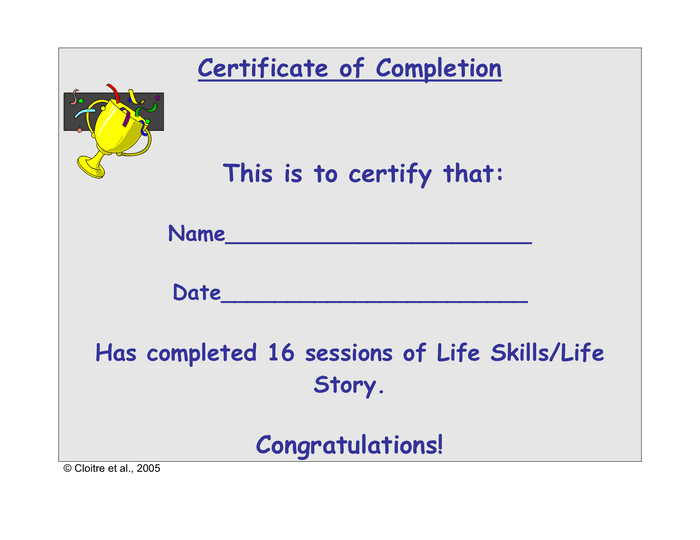 Certificate of Completion in Word and Pdf formats