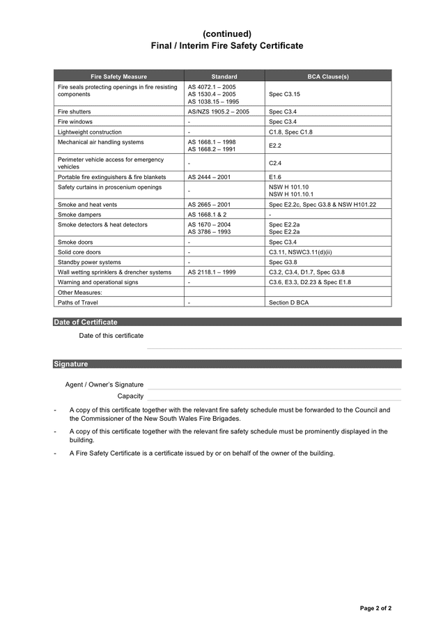 Fire Safety Certificate Template