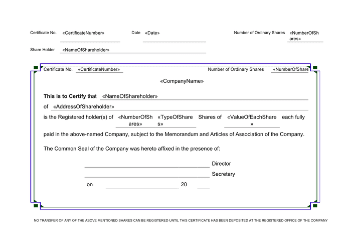 Share Certificate Template In Word And Pdf Formats