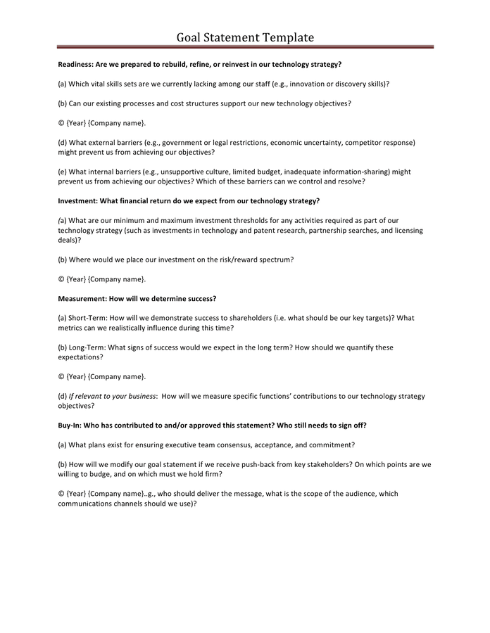 Financial goal statement template in Word and Pdf formats - page 2 of 2