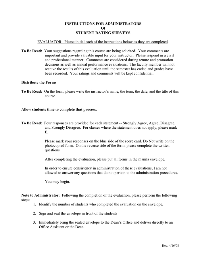 Student rating survey form in Word and Pdf formats - page 2 of 4