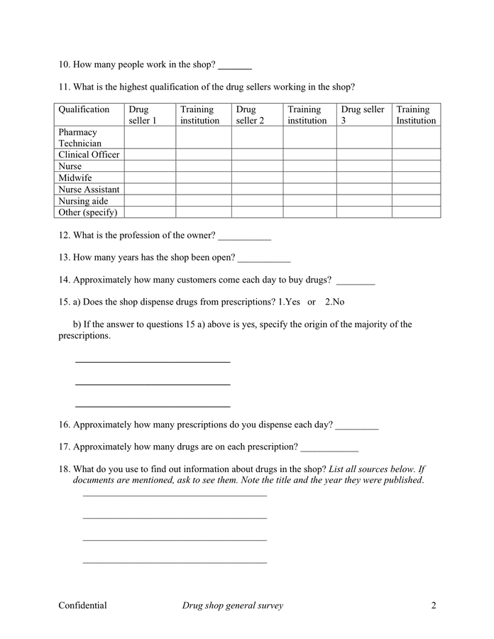 Drug shop general survey form in Word and Pdf formats - page 2 of 7