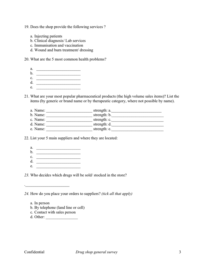 Drug shop general survey form in Word and Pdf formats - page 3 of 7