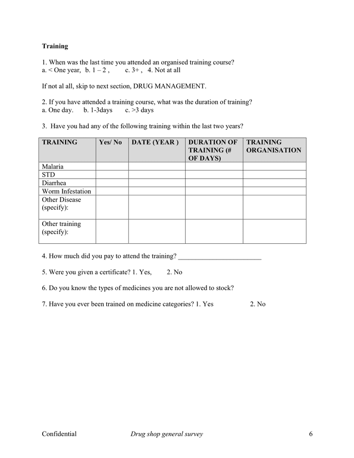 Drug shop general survey form in Word and Pdf formats - page 6 of 7
