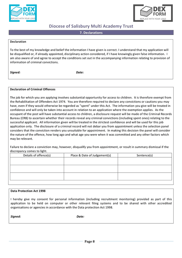 Church job application form in Word and Pdf formats - page 8 of 10