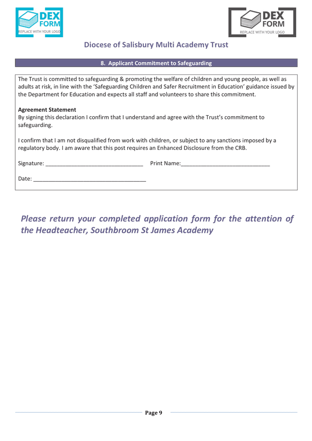 Church job application form in Word and Pdf formats - page 9 of 10