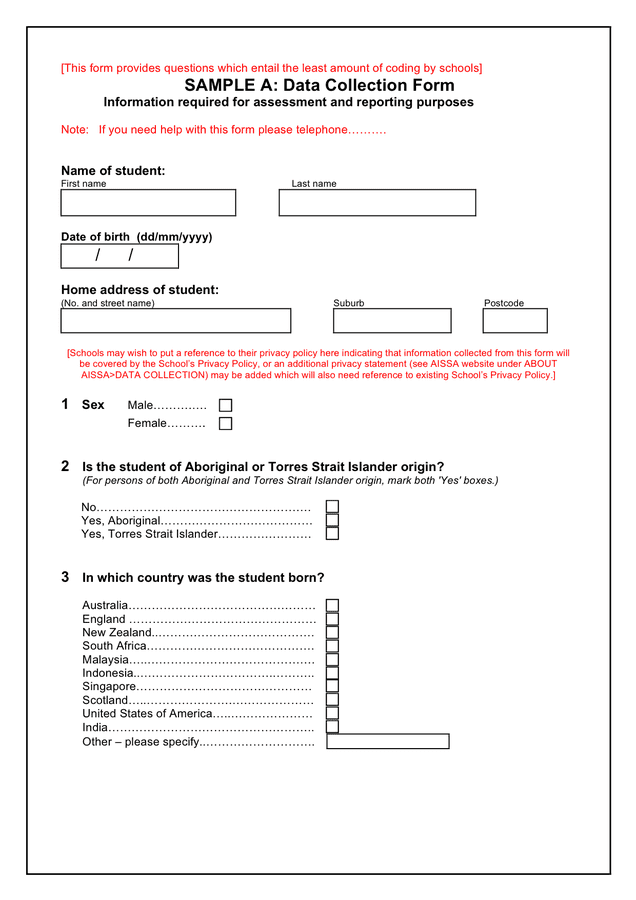 Sample Data Collection Forms Australia In Word And Pdf Formats Page 2 Of 8