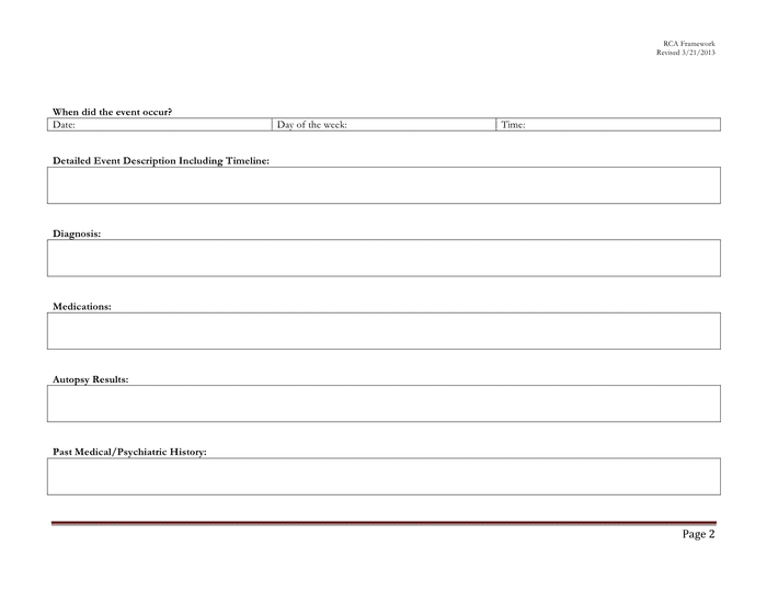 Root cause analysis template in Word and Pdf formats - page 2 of 11