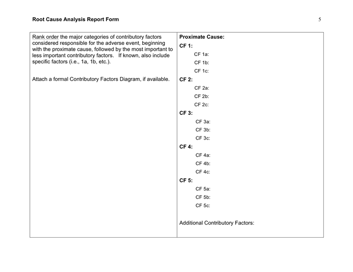 Root cause analysis report form in Word and Pdf formats - page 5 of 7