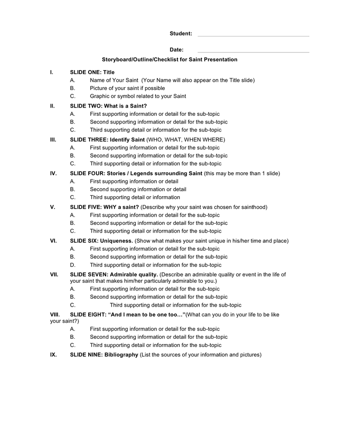 Storyboard outline in Word and Pdf formats