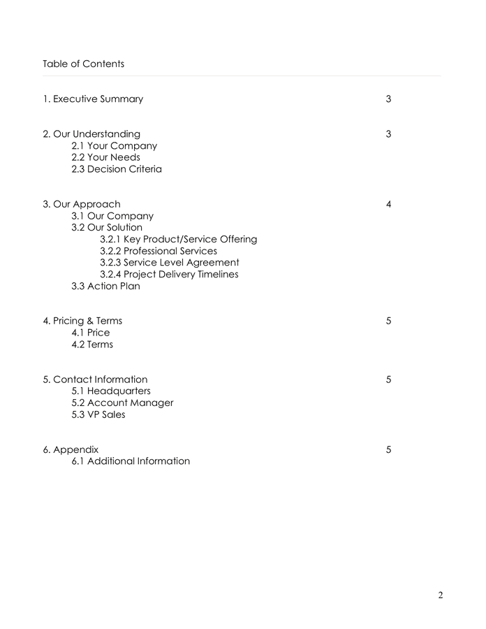 Sales Proposal Template in Word and Pdf formats - page 2 of 5