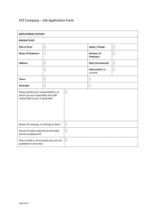 Job application form (Great Britain) in Word and Pdf formats - page 3 of 7