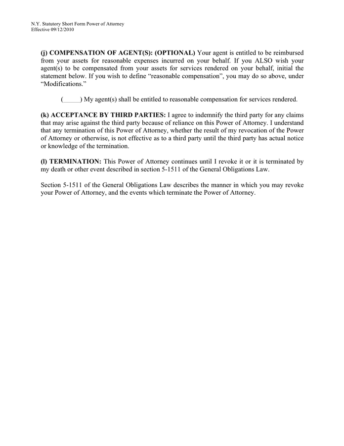 Power of attorney New York statutory short form in Word and Pdf formats ...