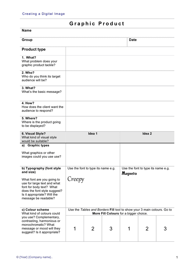 Graphic planning sheet in Word and Pdf formats