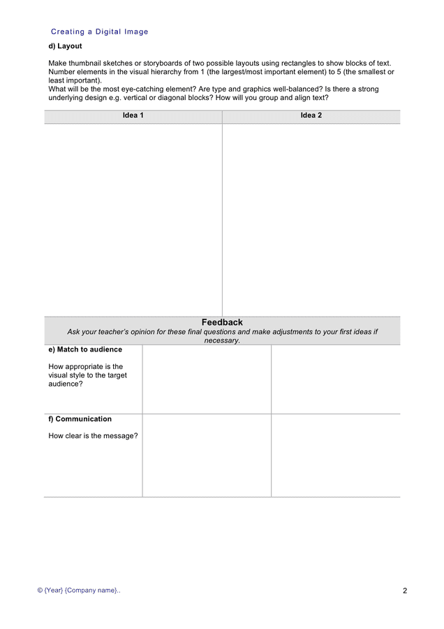 Graphic planning sheet in Word and Pdf formats - page 2 of 2