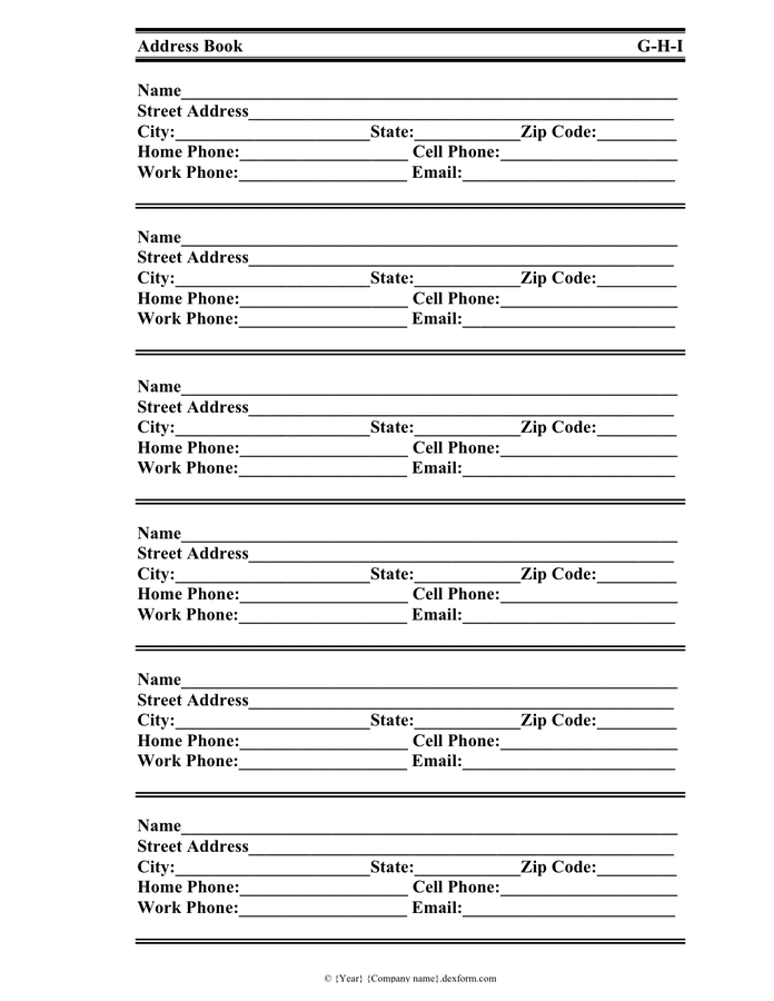 Address book template in Word and Pdf formats - page 3 of 8