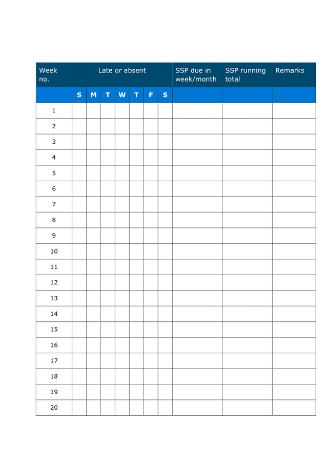 Absence record sheet in Word and Pdf formats - page 2 of 4