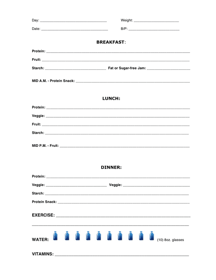 Printable food diary in Word and Pdf formats