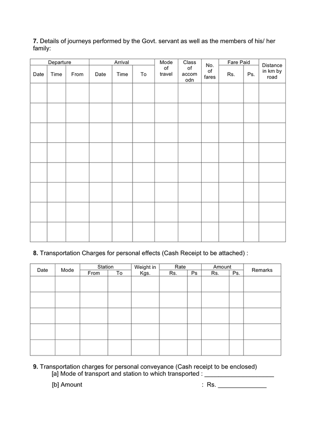 Travelling Allowance Form In Word And Pdf Formats Page 2 Of 4