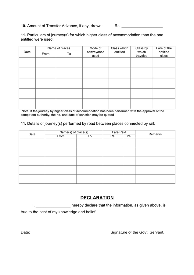 Travelling Allowance Form In Word And Pdf Formats Page 3 Of 4